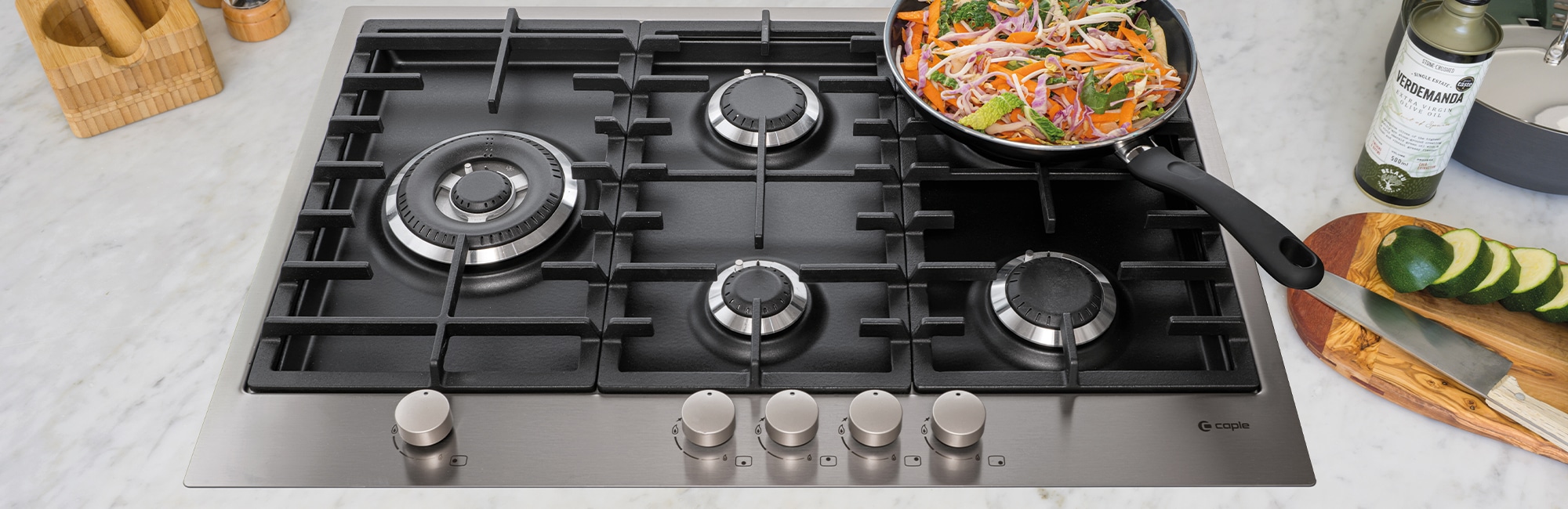 Gas Hobs | Black & Stainless Steel 4 & 5 Burner | Caple